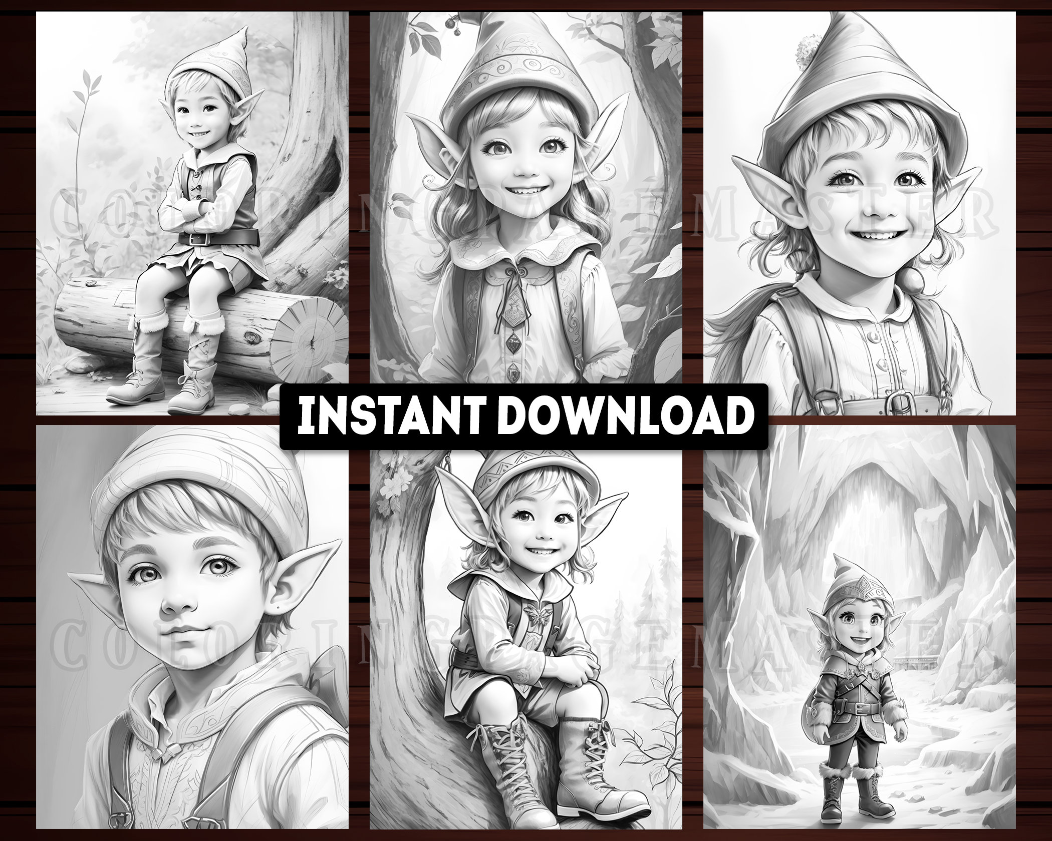 26 Adorable Elf Coloring Pages, Cute Elf Coloring Book, Adults and Kids ...