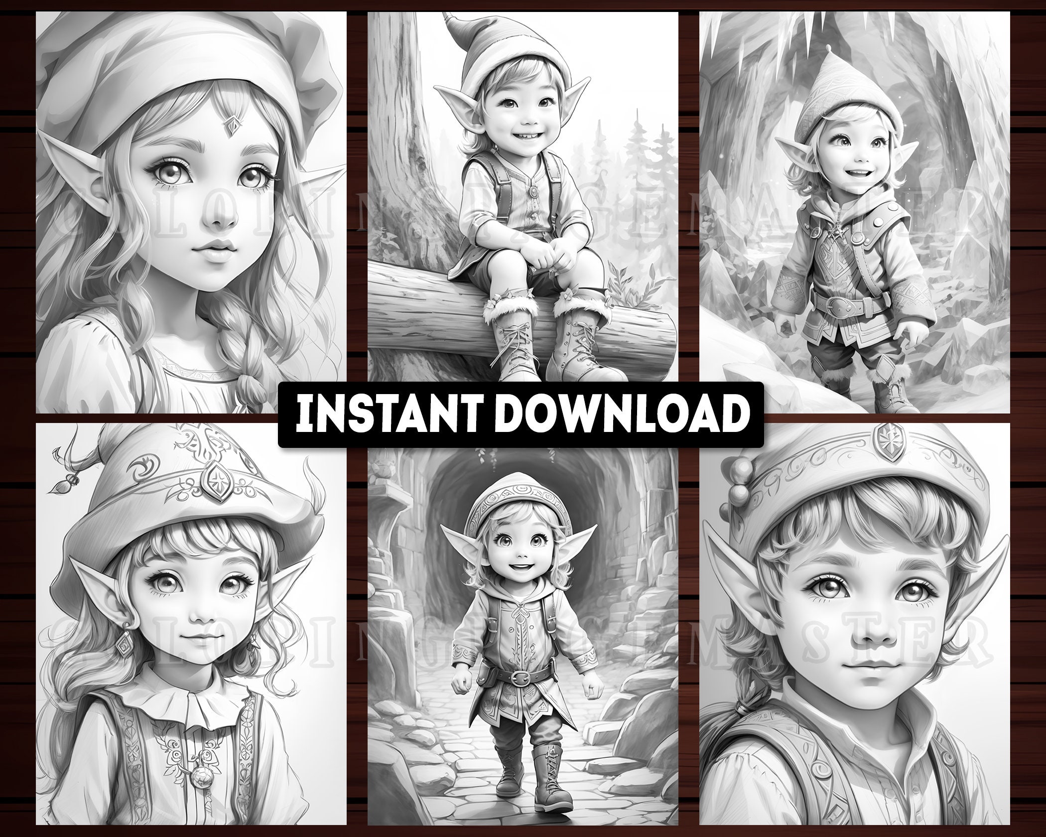 26 Adorable Elf Coloring Pages, Cute Elf Coloring Book, Adults and Kids ...