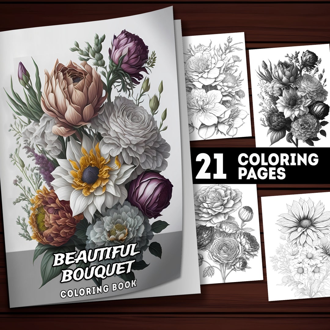 20 Printable Bouquet Coloring Pages, Coloring Book, Adults + Kids ...