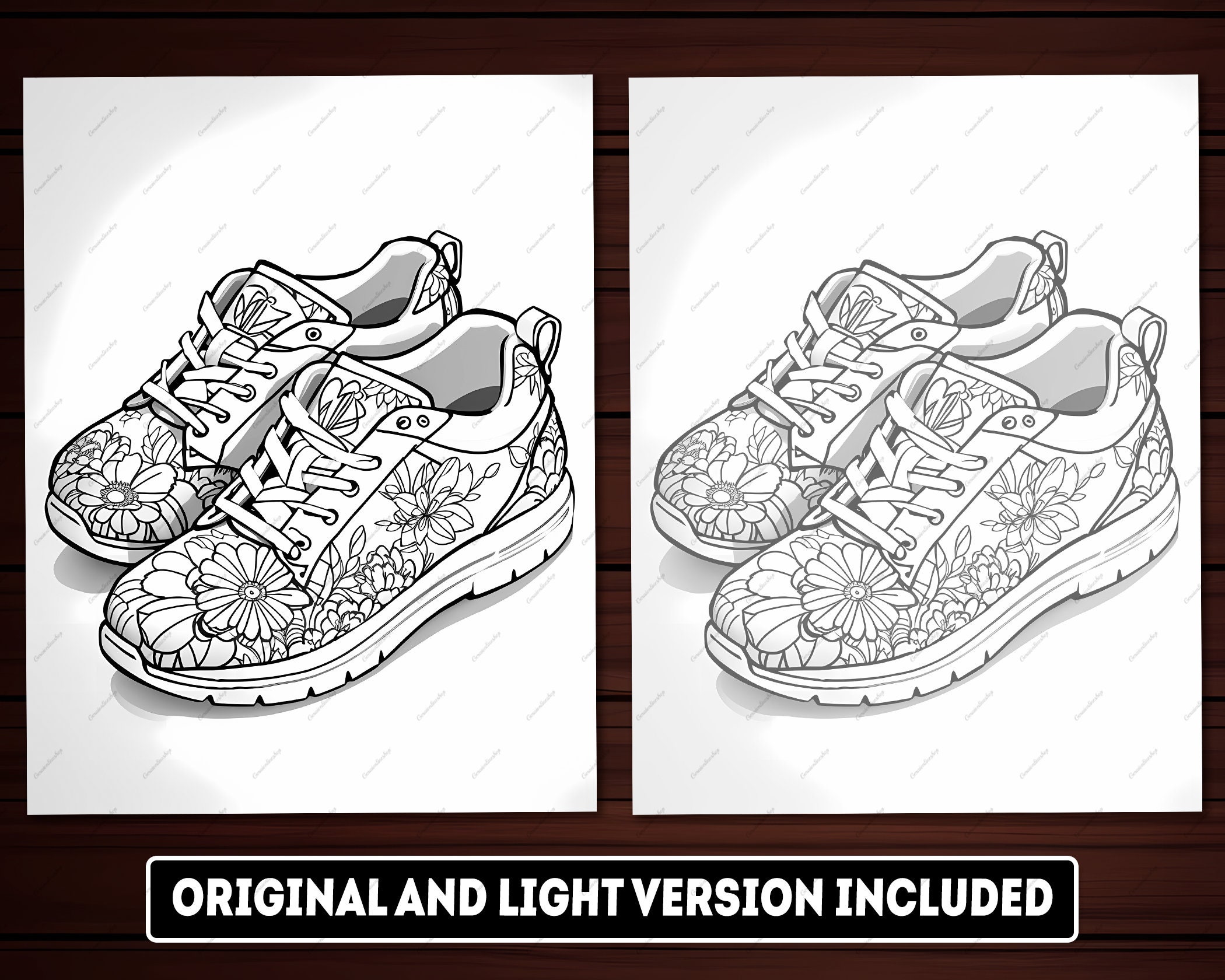 21 Floral Shoes Coloring Pages, Sneakers Coloring Book, Adults Kids ...