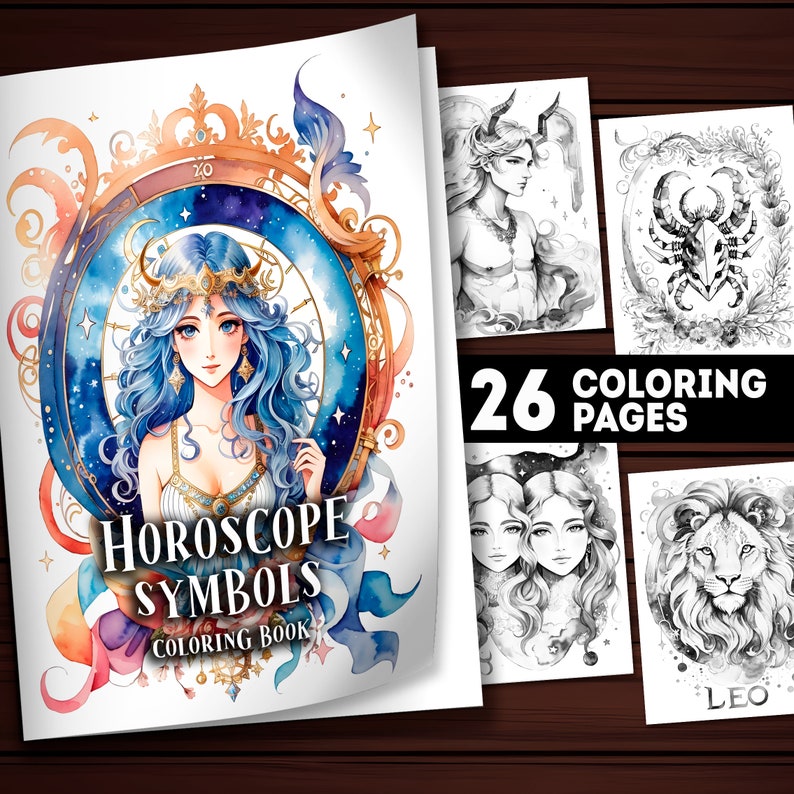 26 Printable Horoscope Coloring Pages, Zodiac Coloring Book Adults and ...