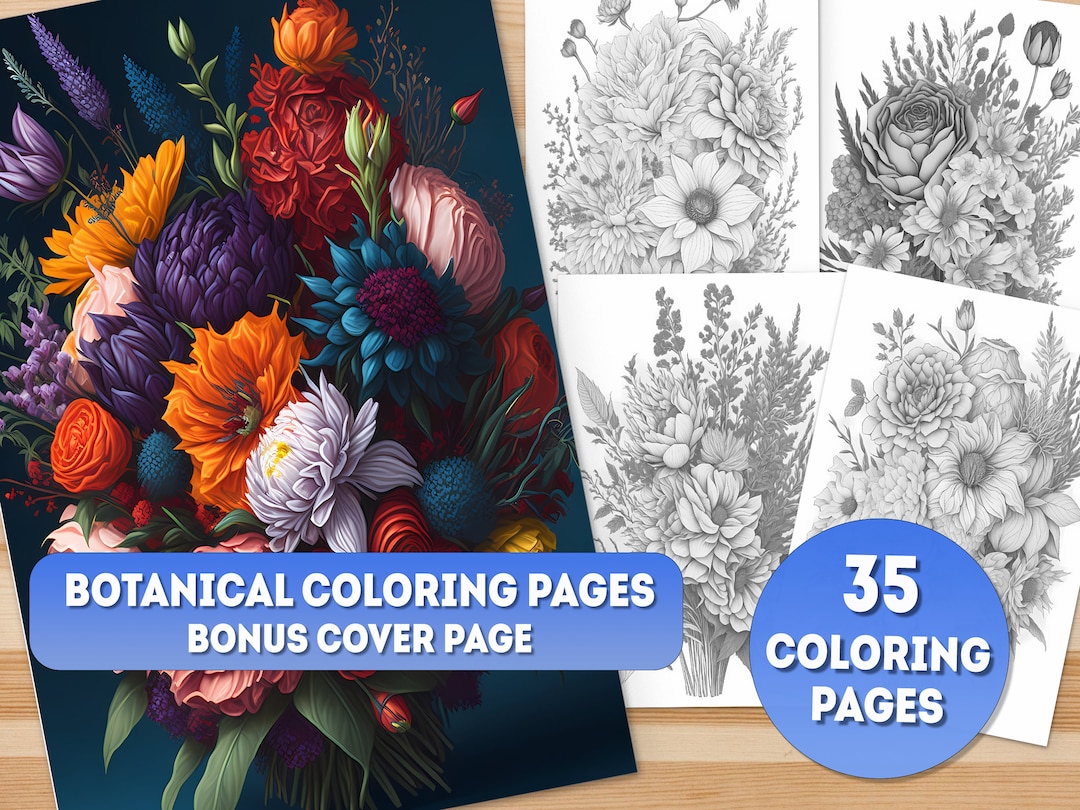 35 Printable Botanical Coloring Pages Coloring Book Adults - Etsy