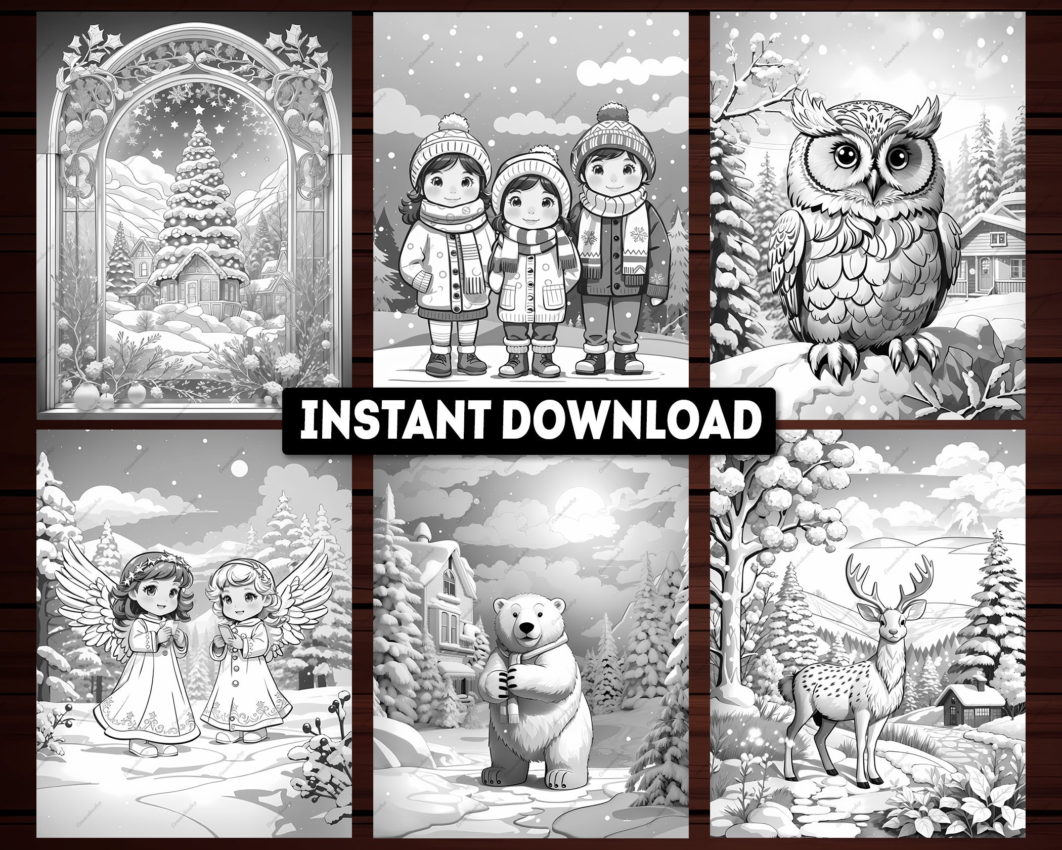50 Christmas Traditions Coloring Pages, Christmas Grayscale Coloring ...