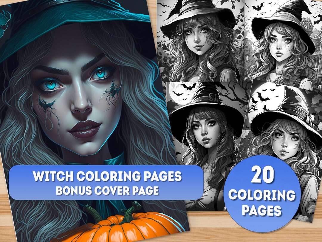 20 Printable Halloween Witch Coloring Pages, Coloring Book, Adults ...