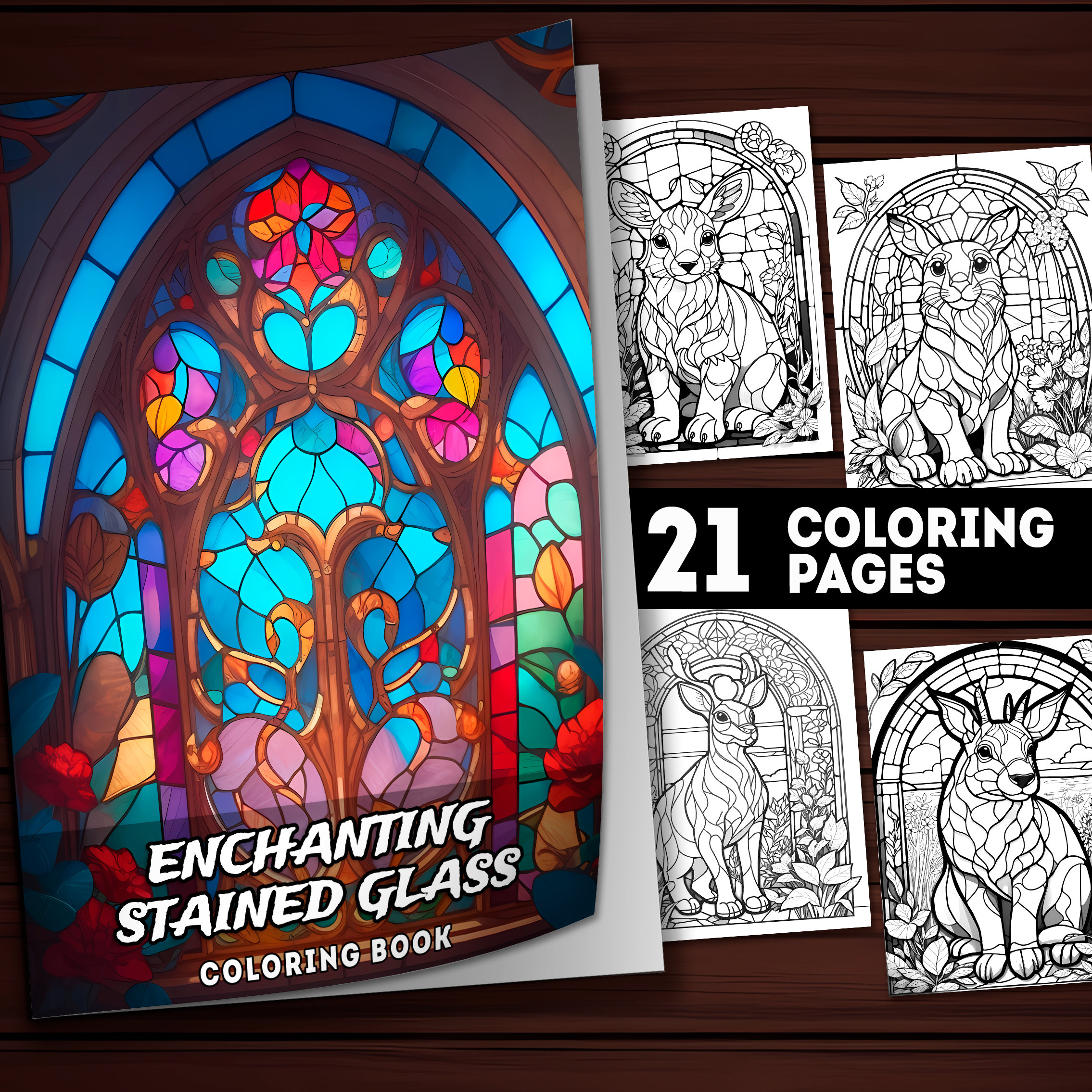 21 Printable Stained Glass Coloring Pages, Coloring Book, Adults + Kids ...