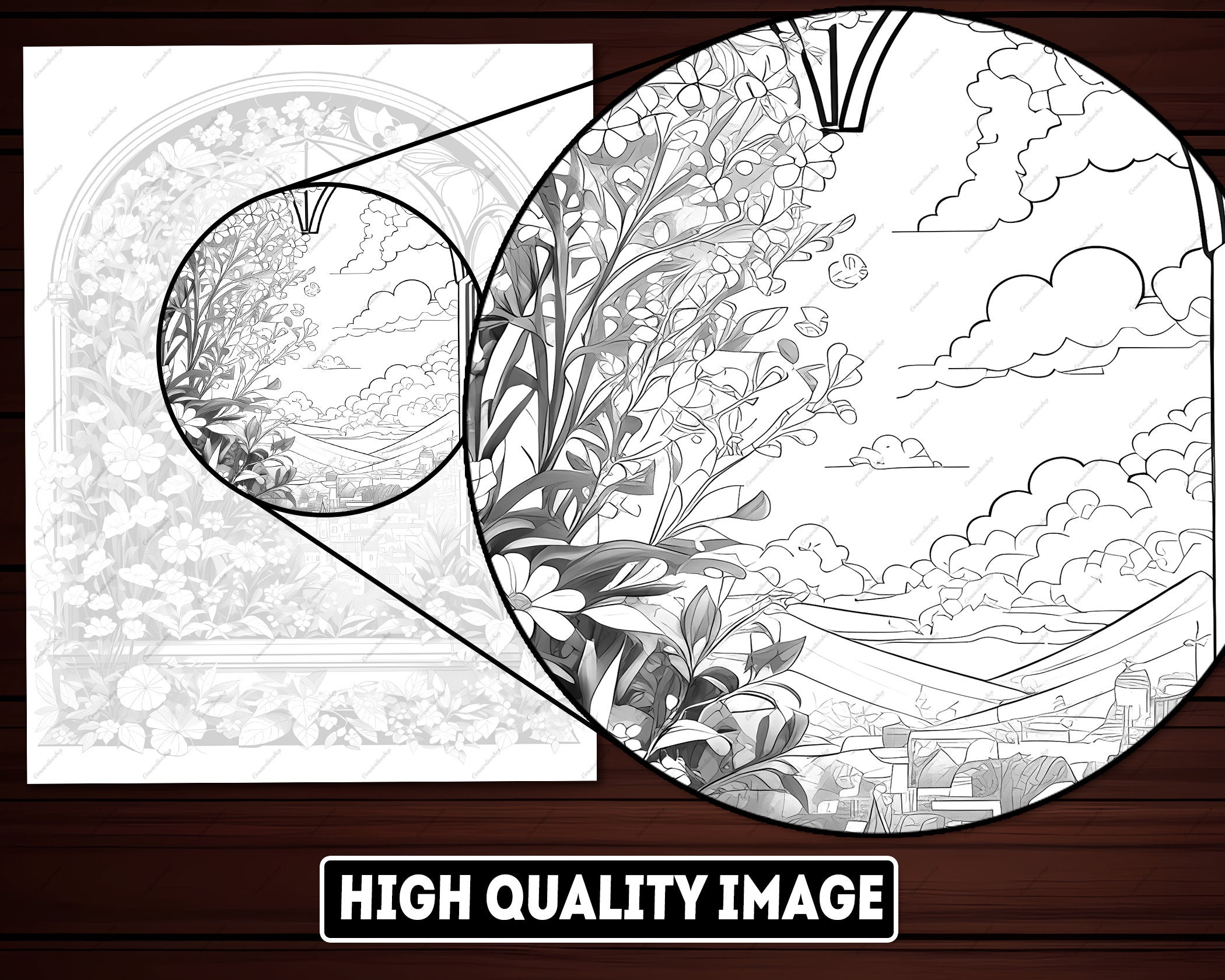 Magical Floral Window Coloring Pages, Fantasy Window Coloring Book ...