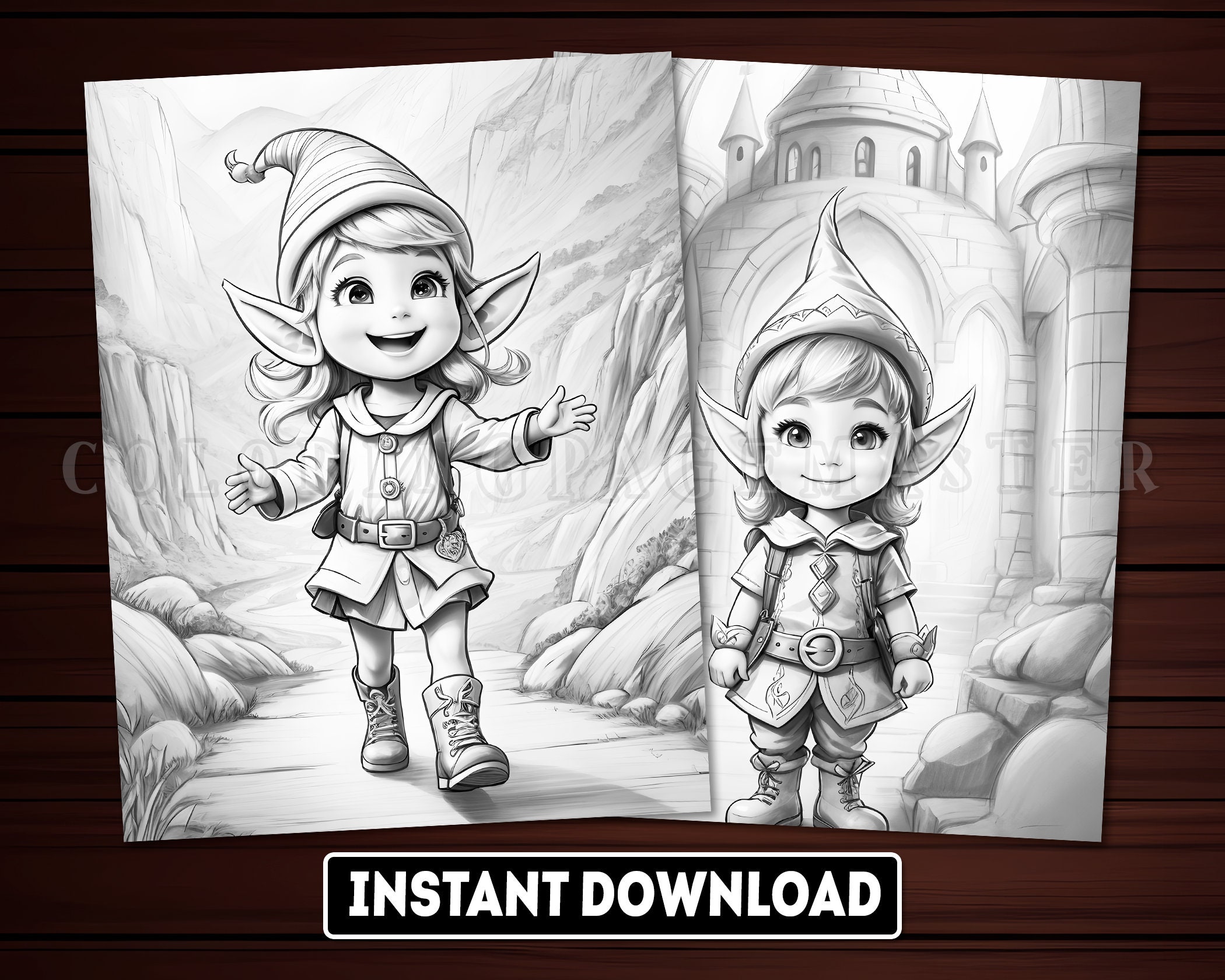 26 Adorable Elf Coloring Pages, Cute Elf Coloring Book, Adults and Kids ...