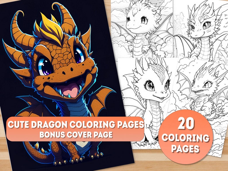 20 Printable Cute Dragon Coloring Pages, Coloring Book, Adults Kids ...