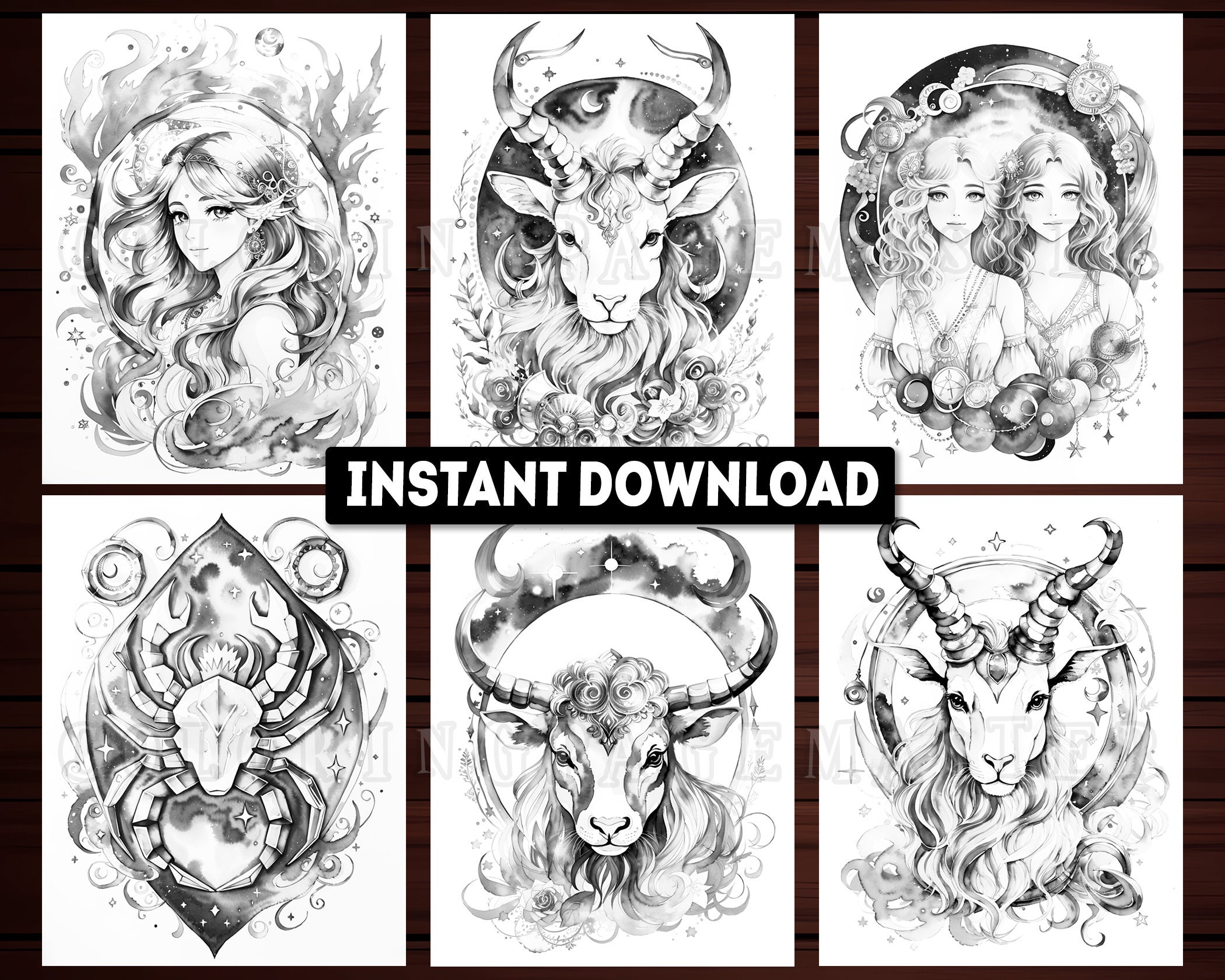 26 Printable Horoscope Coloring Pages, Zodiac Coloring Book Adults and ...