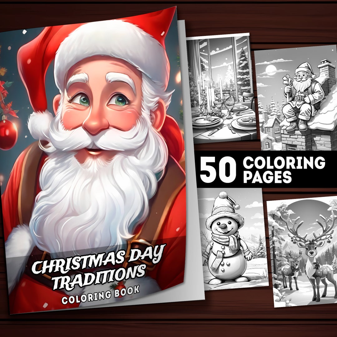 50 Christmas Traditions Coloring Pages, Christmas Grayscale Coloring ...