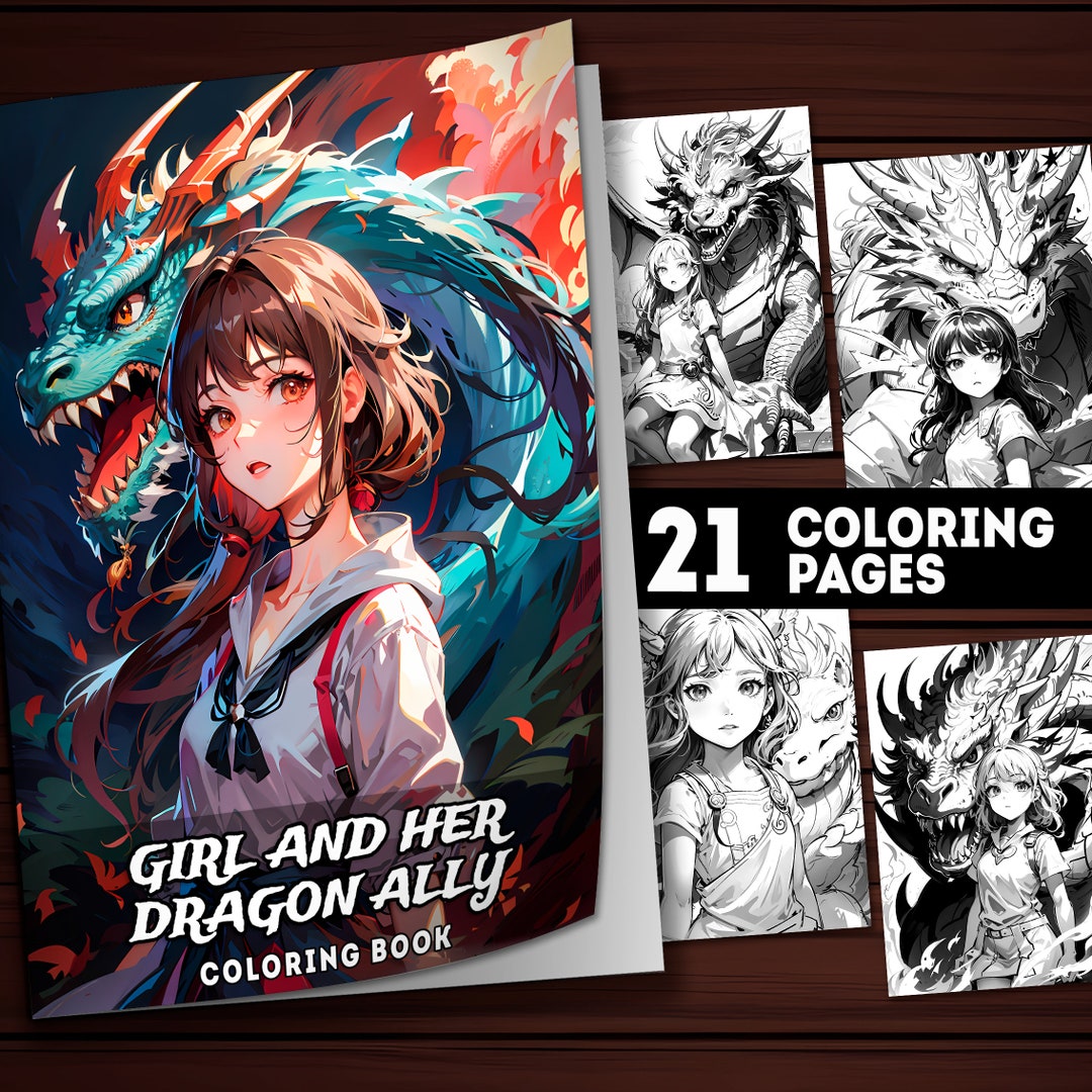 21 Girl and Ally Dragon Coloring Pages, Dragon Coloring Book Adults ...