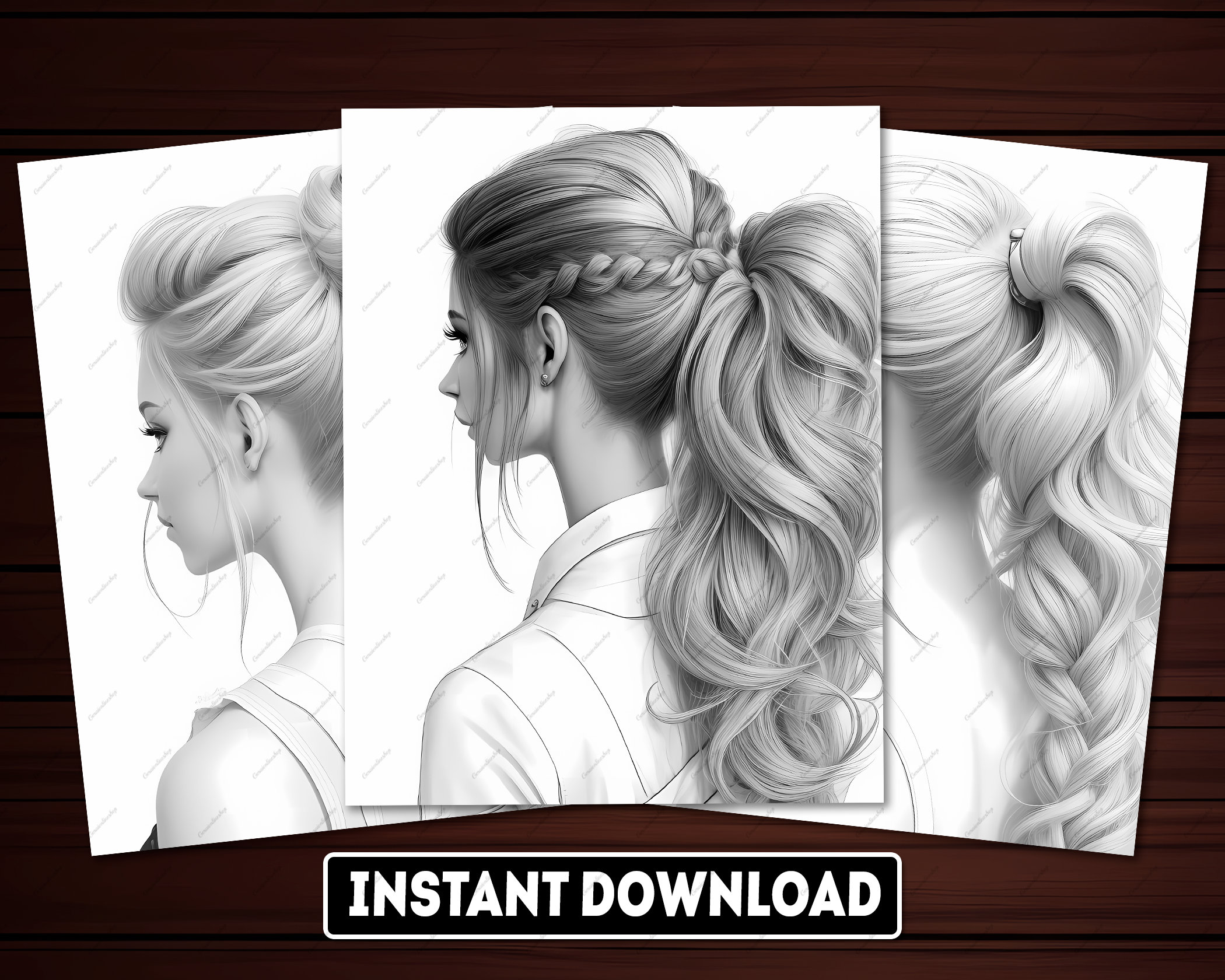 29 Charming Hairstyle Coloring Pages, Printable Hair Coloring Book ...