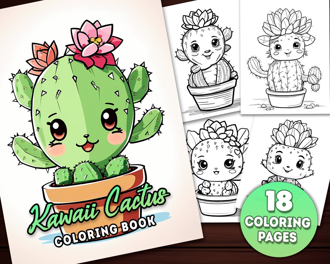 18 Printable Kawaii Cactus Coloring Pages, Coloring Book, Adults + Kids ...
