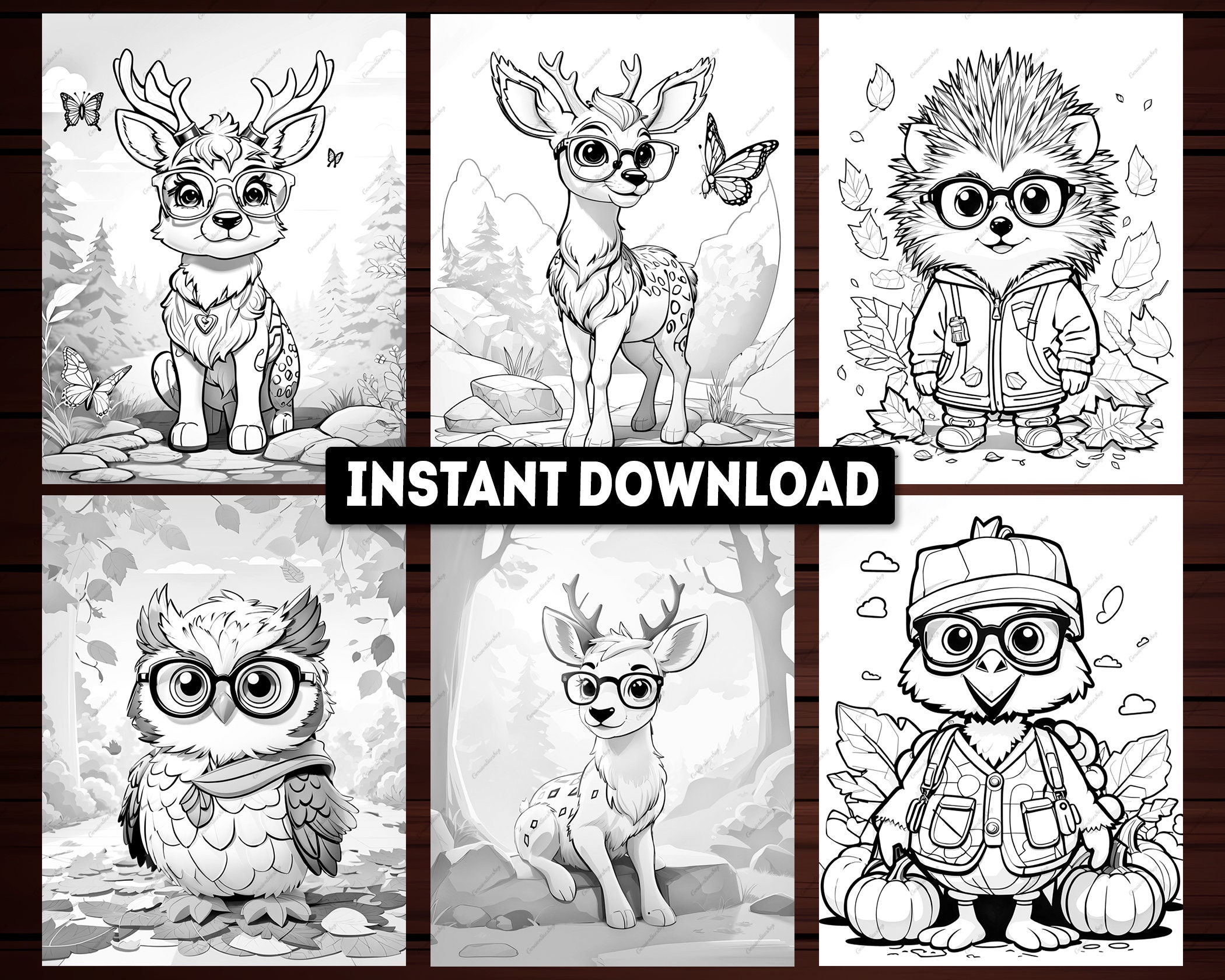 26 Fall Animals With Glasses Coloring Pages, Fall Animals Coloring Book ...