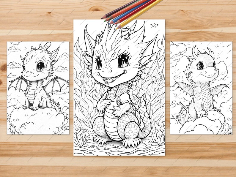 20 Printable Cute Dragon Coloring Pages, Coloring Book, Adults Kids ...