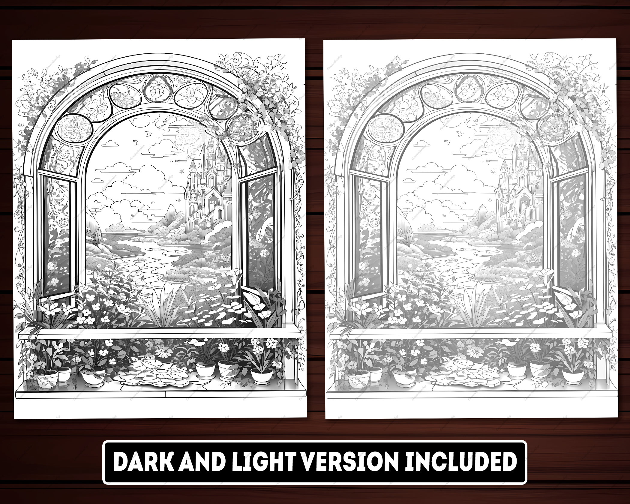 Magical Floral Window Coloring Pages, Fantasy Window Coloring Book ...