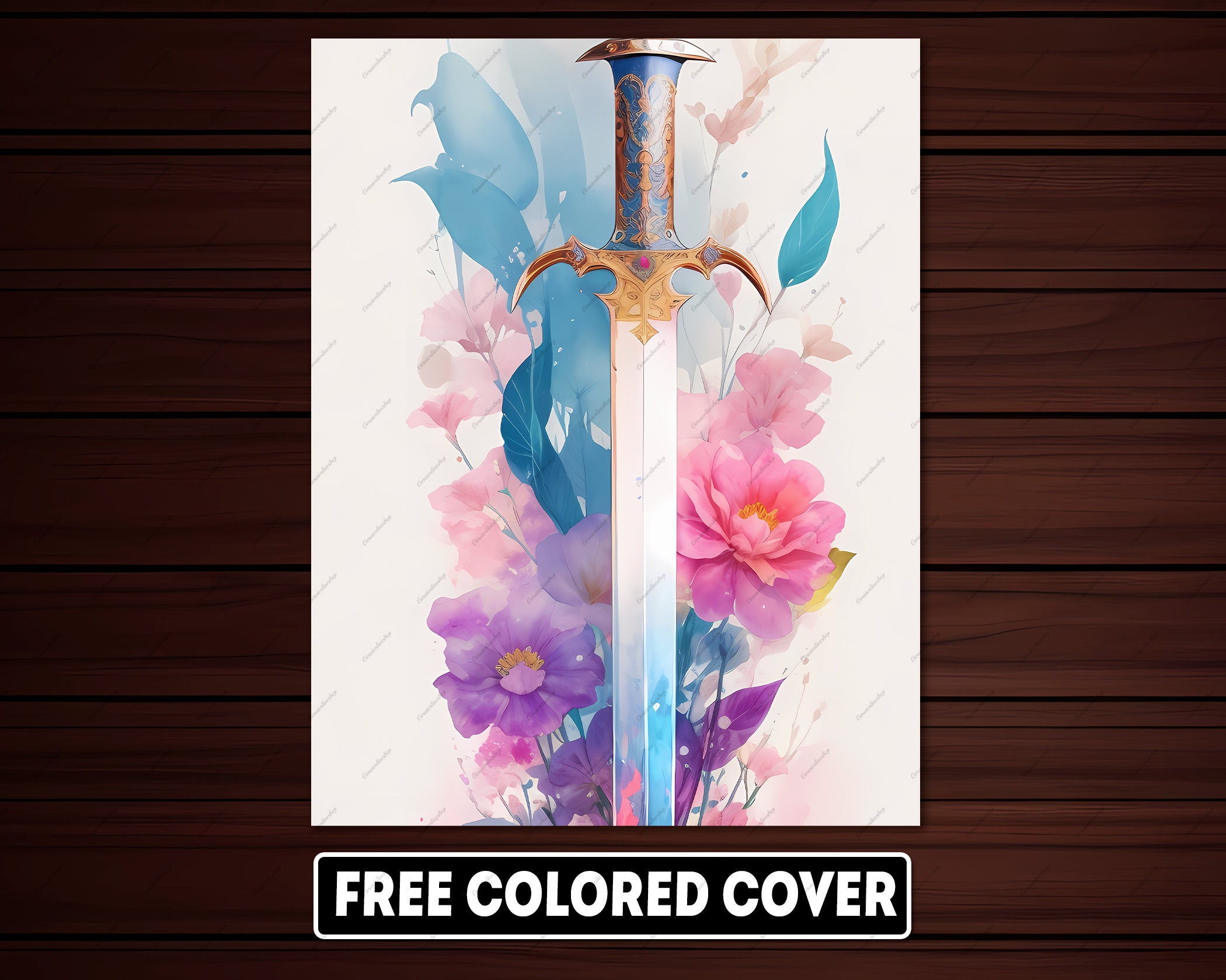 31 Sword and Flower Coloring Pages, Floral Sword Coloring Book, Adults ...