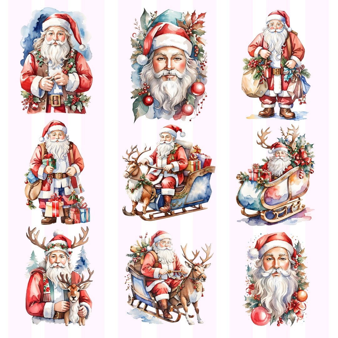 Watercolor Christmas Clipart | Painted Santa Claus Clipart | Christmas ...