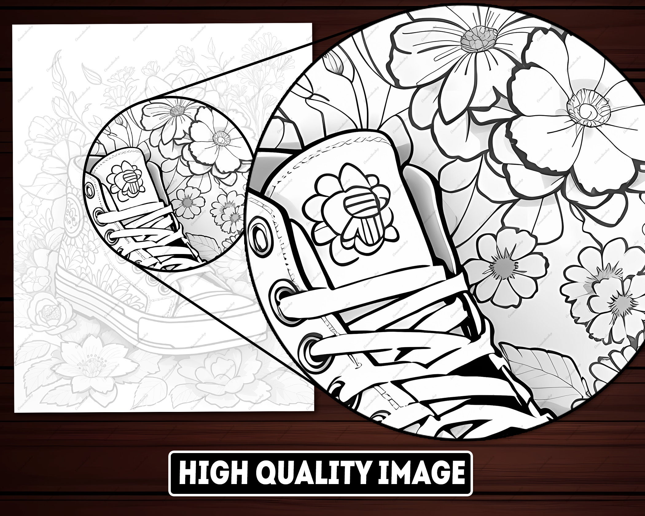 21 Floral Shoes Coloring Pages, Sneakers Coloring Book, Adults Kids ...