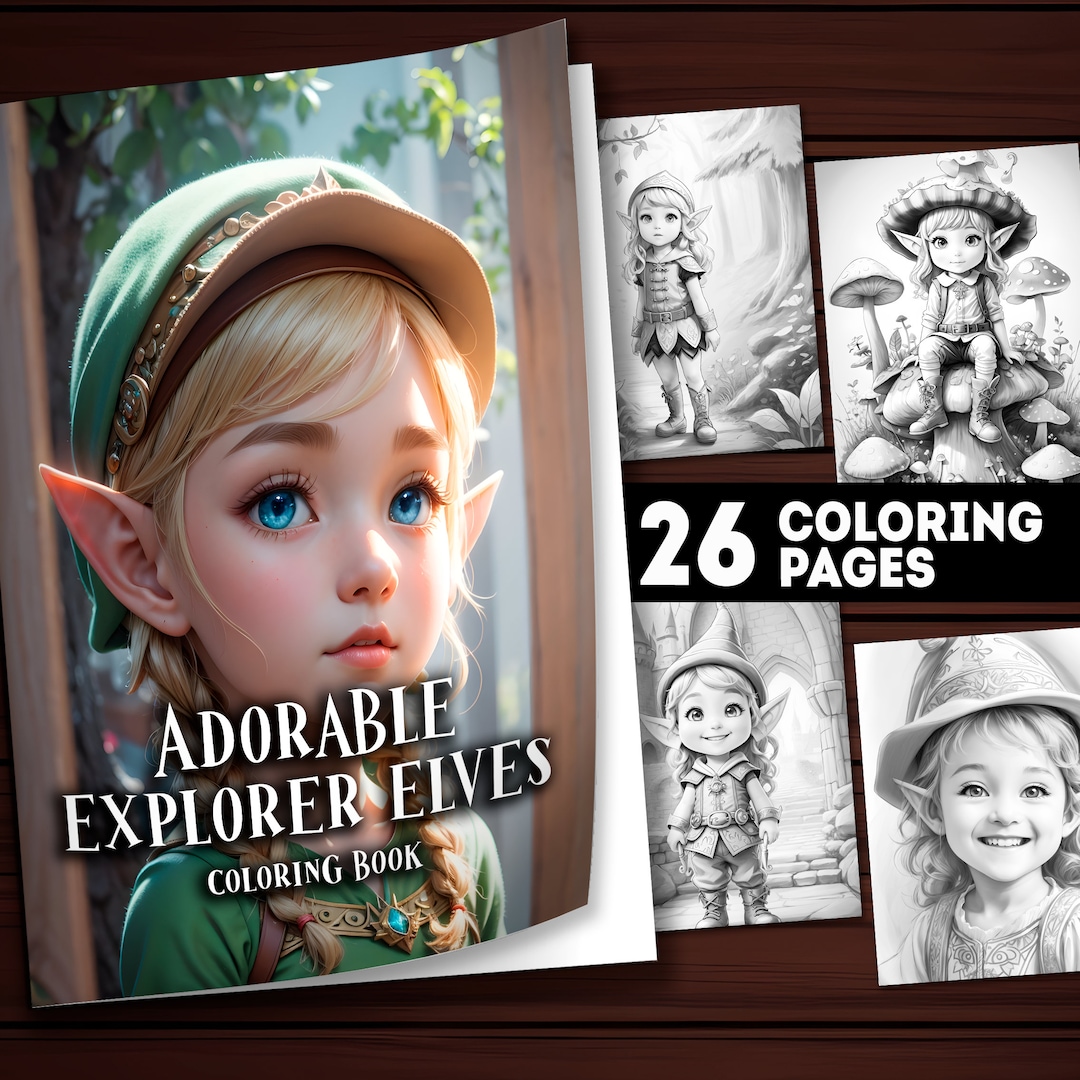 26 Adorable Elf Coloring Pages, Cute Elf Coloring Book, Adults and Kids ...