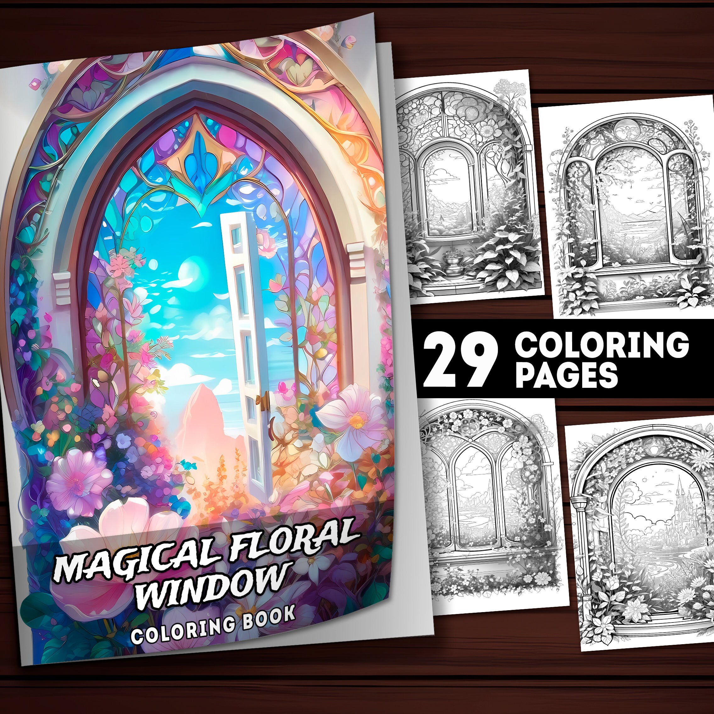 Magical Floral Window Coloring Pages, Fantasy Window Coloring Book ...
