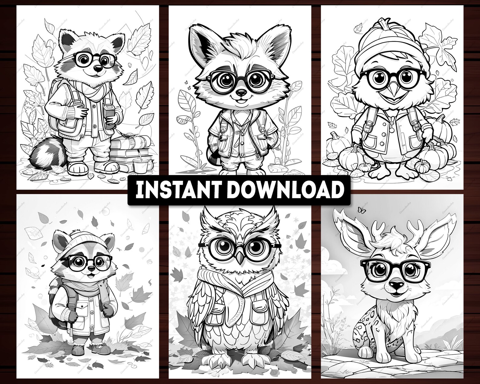 26 Fall Animals With Glasses Coloring Pages, Fall Animals Coloring Book ...