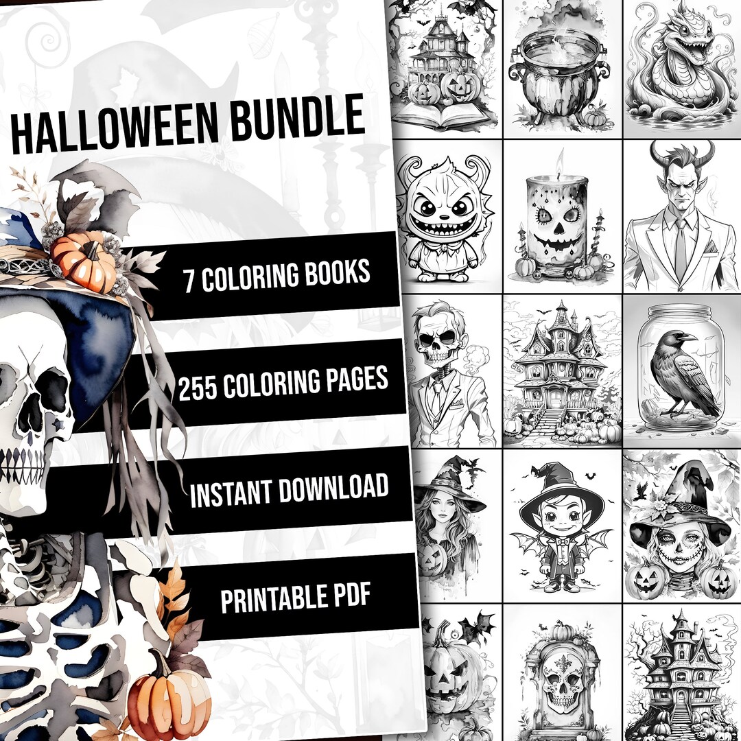 255 Printable Halloween Coloring Pages Mega Bundle, 7 Halloween ...