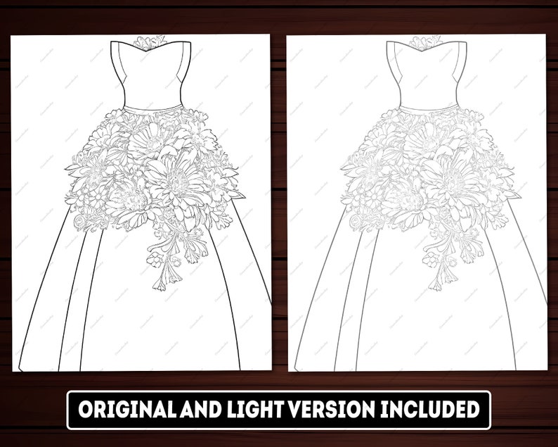 33 Printable Floral Dress Coloring Pages, Coloring Book, Adults + Kids ...