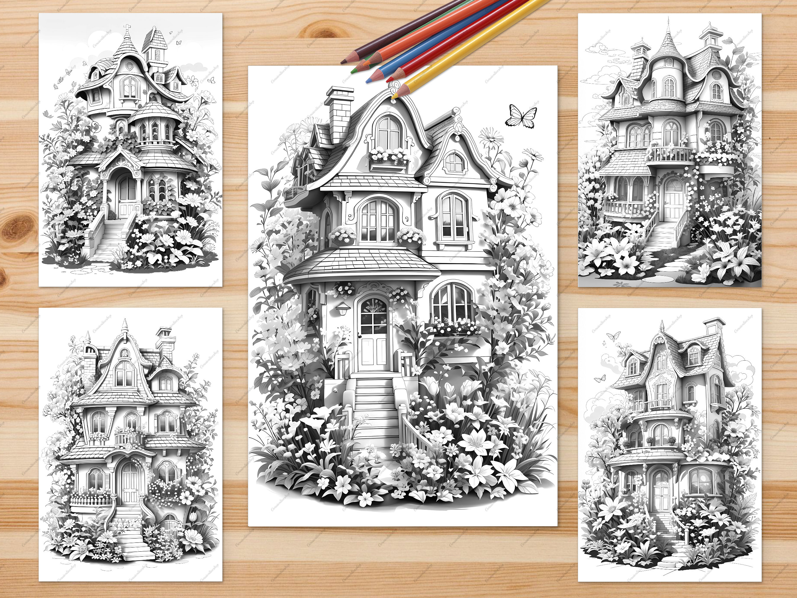 24 Printable Blooming House Coloring Pages Flower House - Etsy