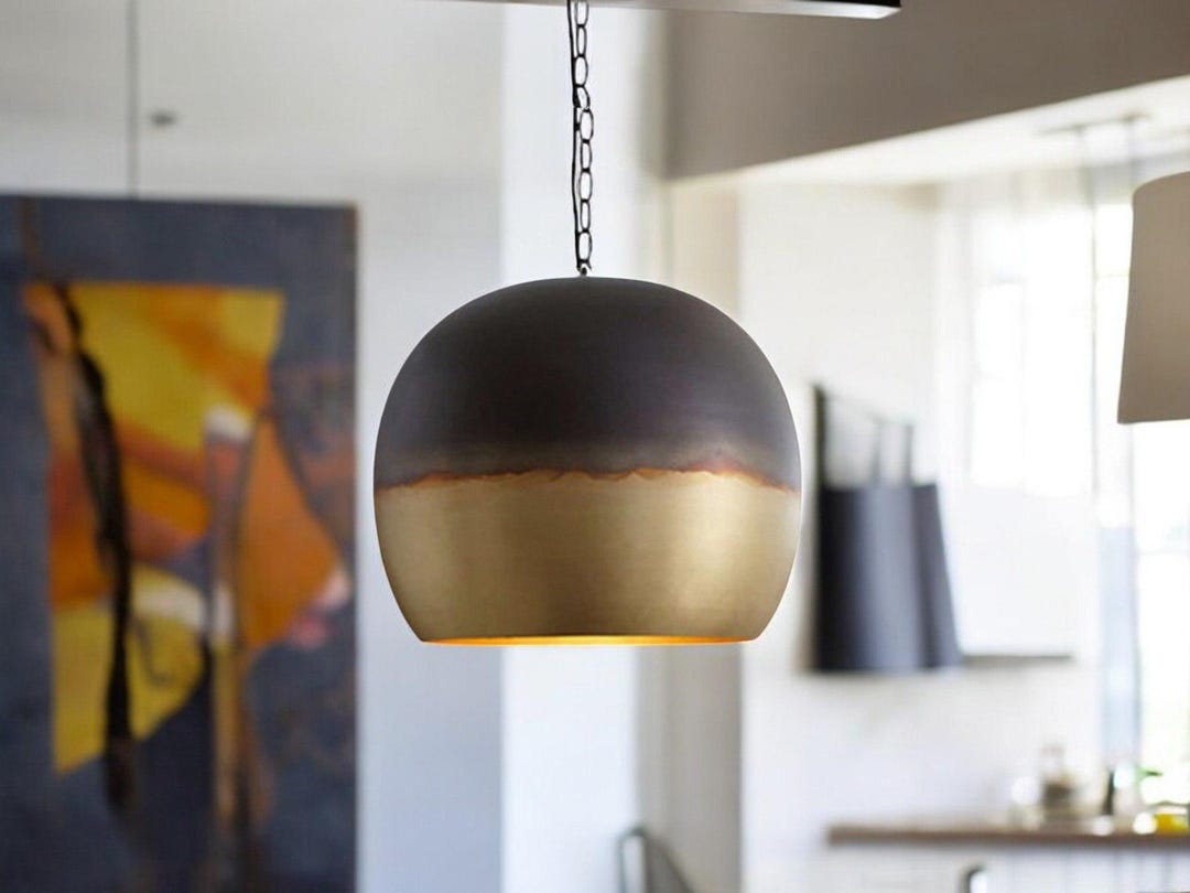 Oxidized Pendant Light, Bowl Brass Kitchen Island Lighting, Dome ...