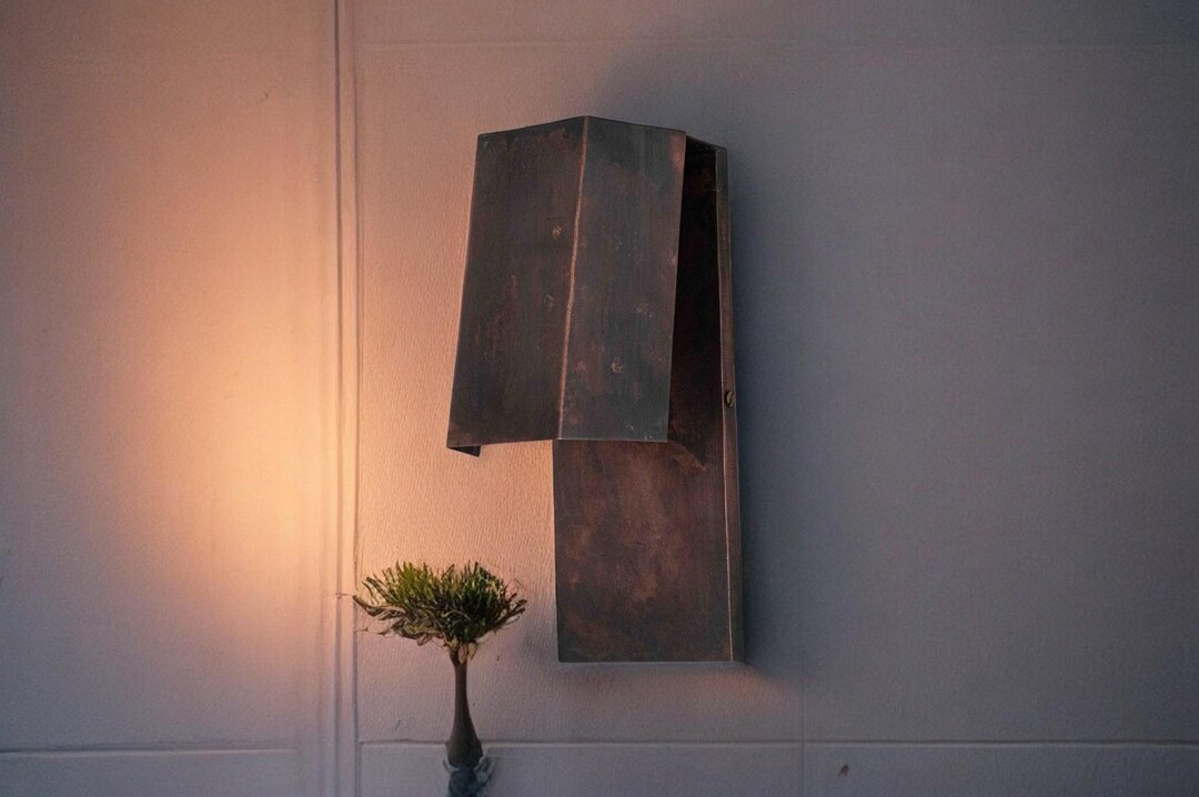 Patina Wall Sconce, Rustic Wall Light, Triangle Brown Pendant Lamp ...