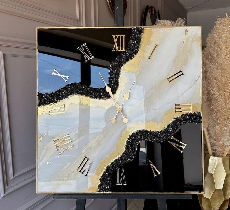 Epoxy Resin Square Geode Wall Clock for Your Home Decor, Resin Wall ...