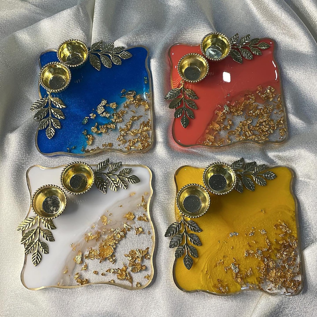Resin Pooja Thali Indian Handmade Puja Thali Resin Squre Puja Thali ...