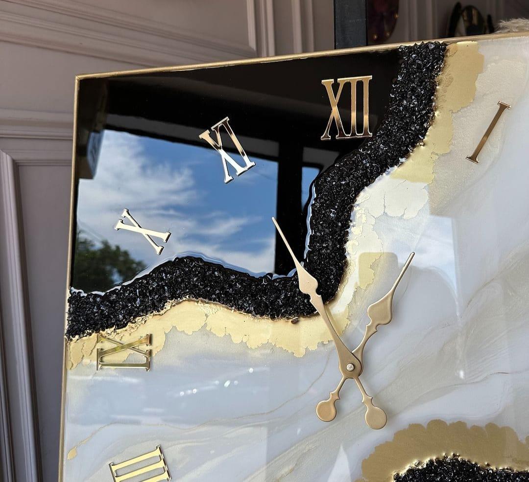 Epoxy Resin Square Geode Wall Clock for Your Home Decor, Resin Wall ...