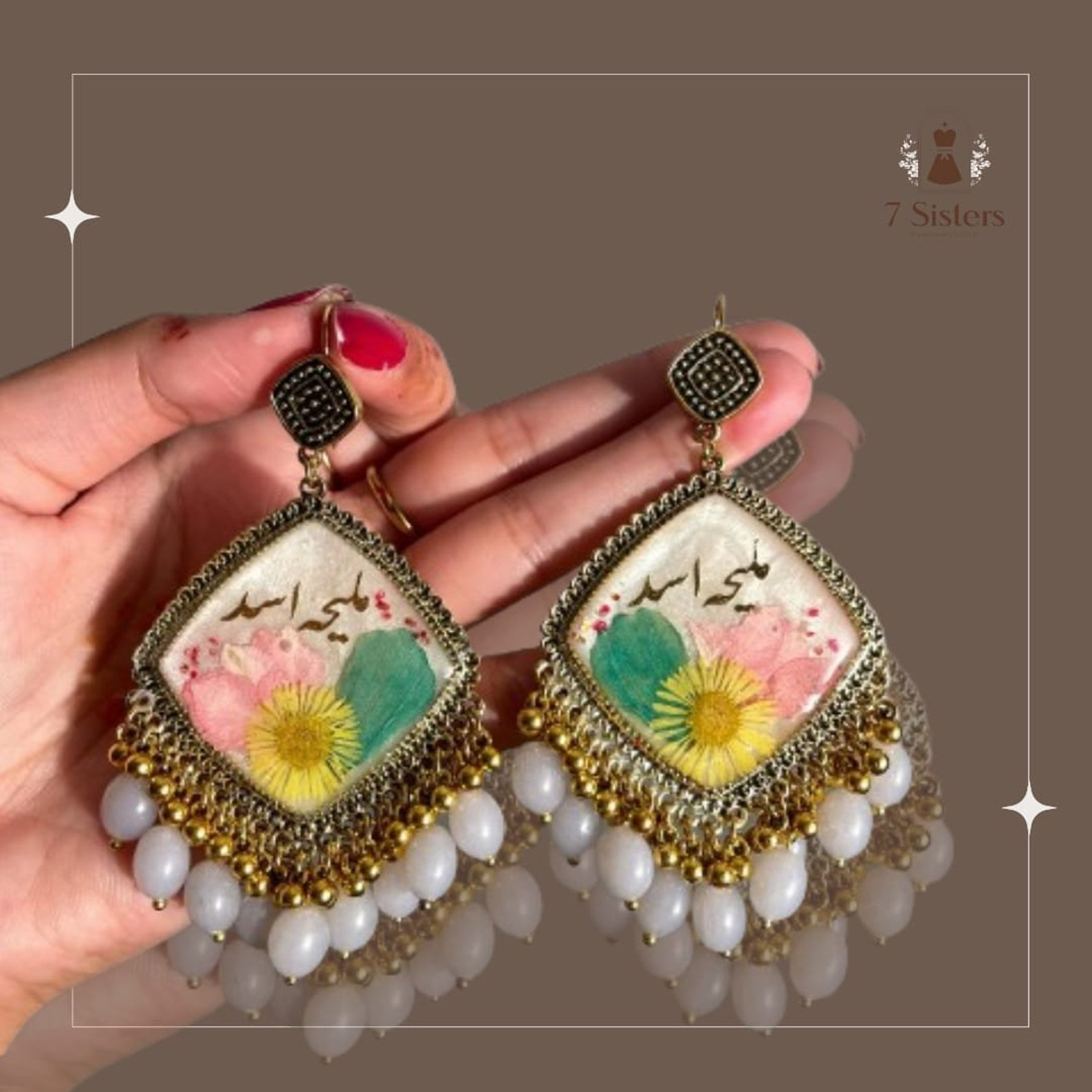 Black Bits With Real Dried Flowers Traditional Earrings Perfect Wedding ...