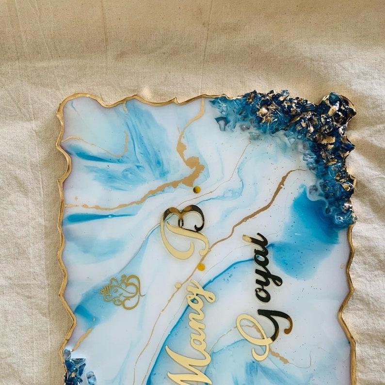 Blue and White Name Plate Personalized Name Plate Square - Etsy