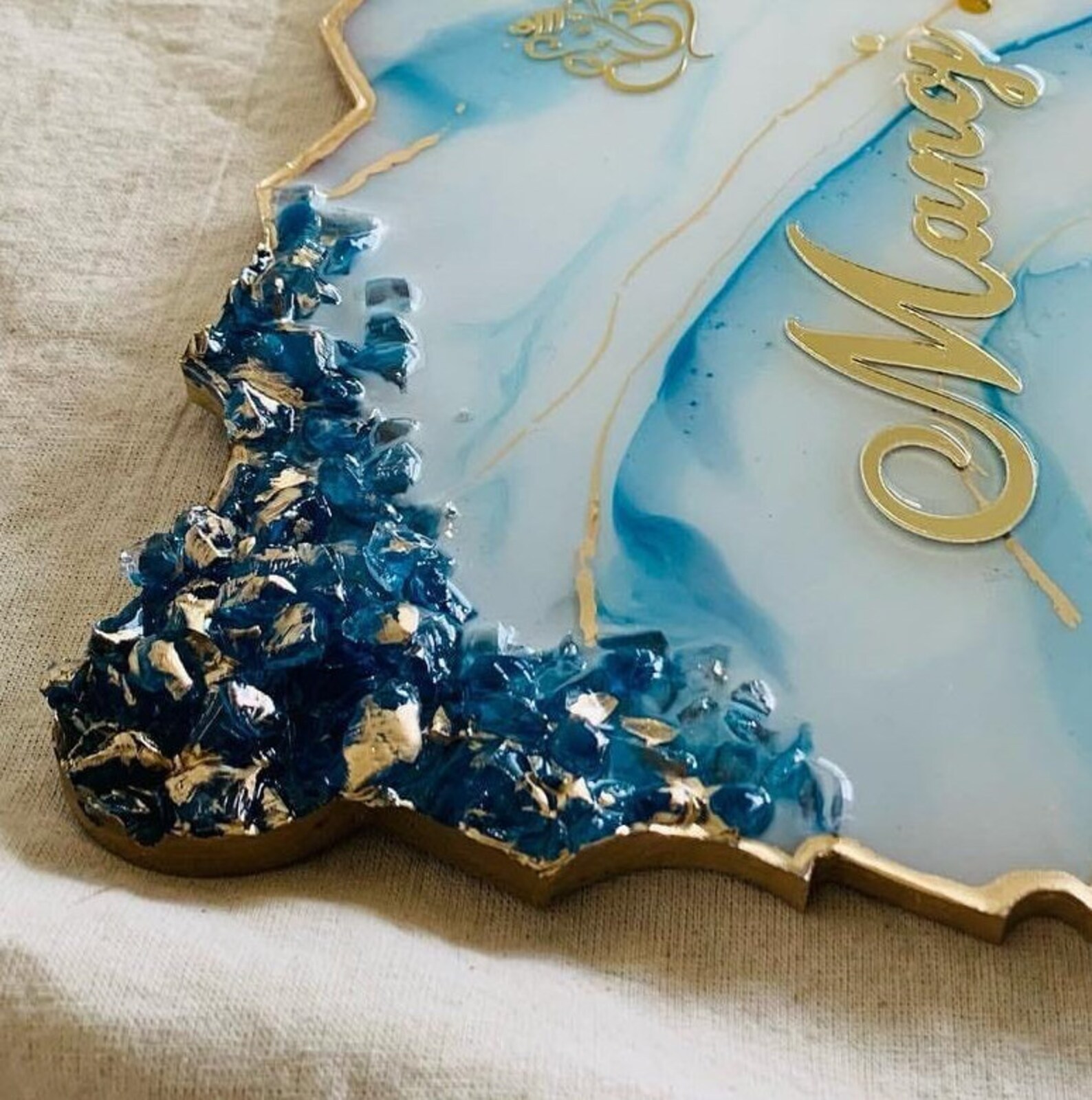 Blue and White Name Plate Personalized Name Plate Square - Etsy