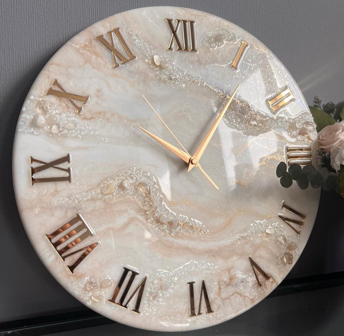 White and Gold Marble Effect Unique and Handmade Resin Wall Clock ...