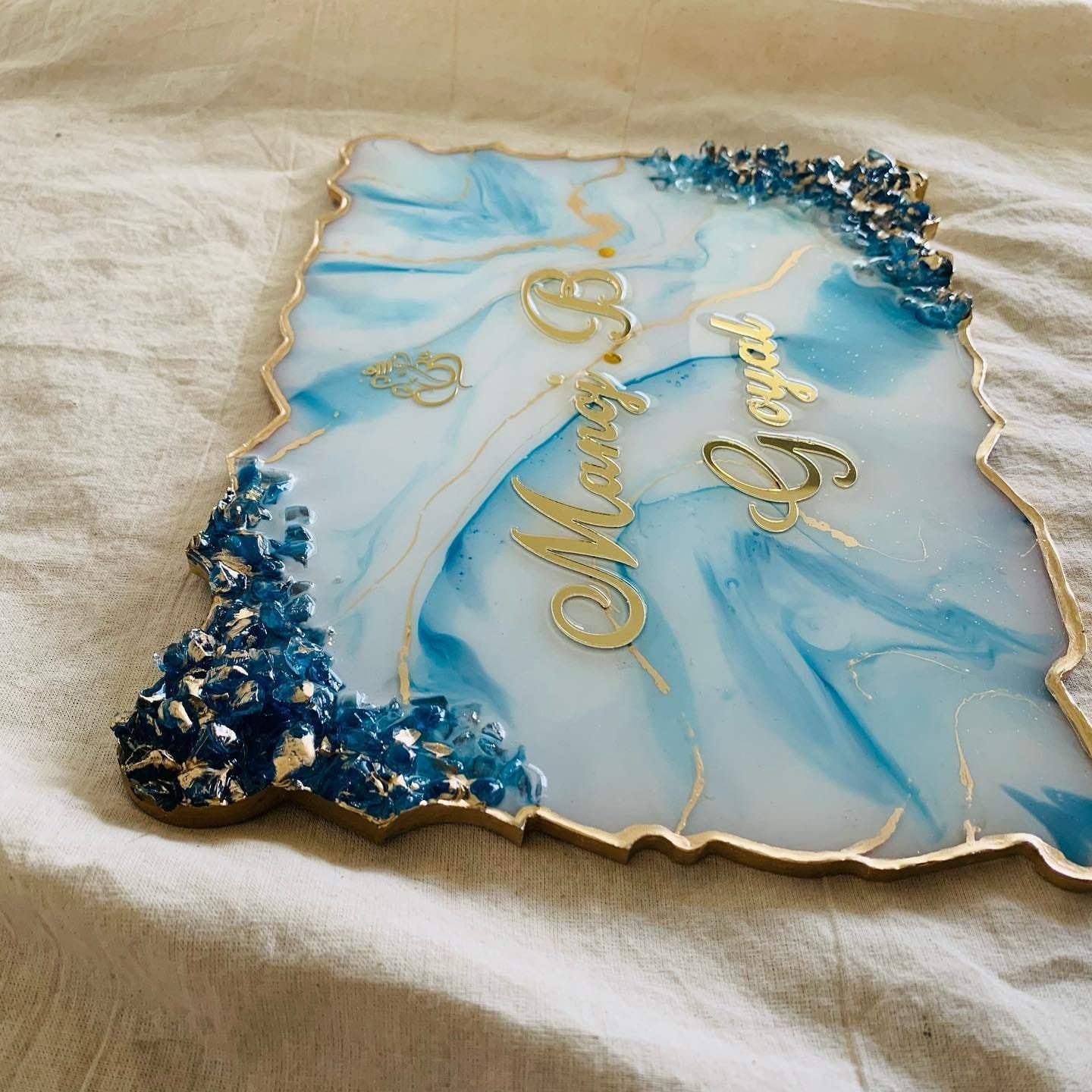 Blue and White Name Plate Personalized Name Plate Square - Etsy