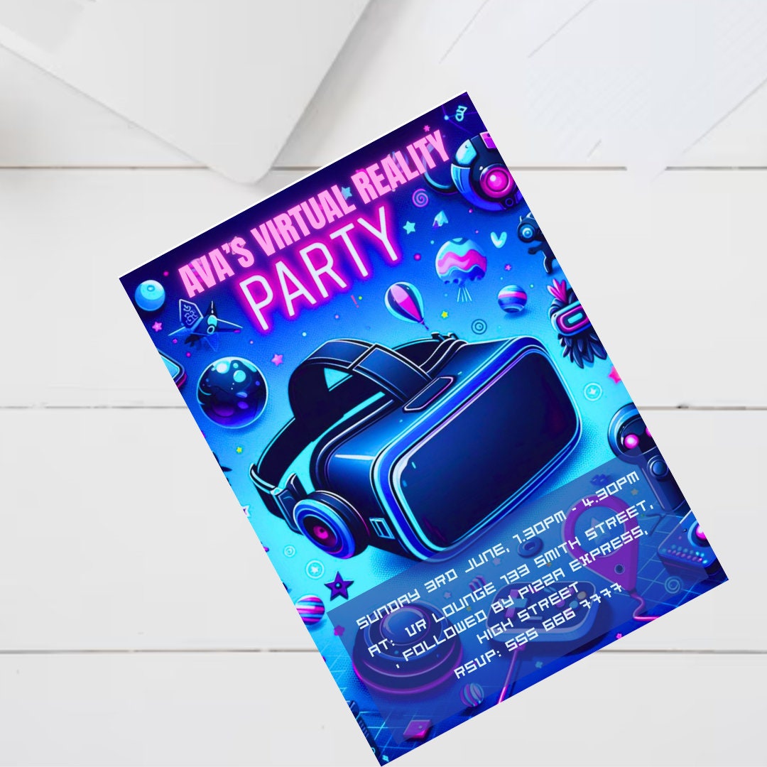 Gaming VR Birthday Invitation for Girls, Virtual Reality, Modern ...
