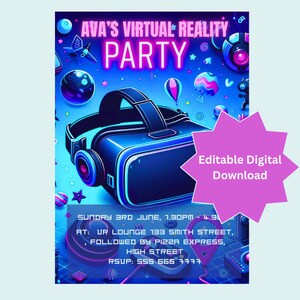 Gaming VR Birthday Invitation for Girls, Virtual Reality, Modern ...