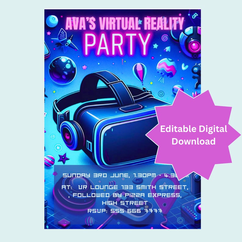 Gaming VR Birthday Invitation for Girls, Virtual Reality, Modern ...