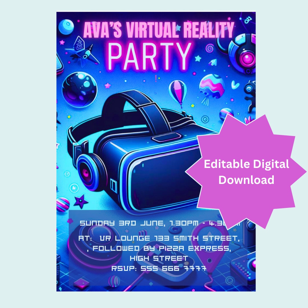 Gaming VR Birthday Invitation for Girls, Virtual Reality, Modern ...