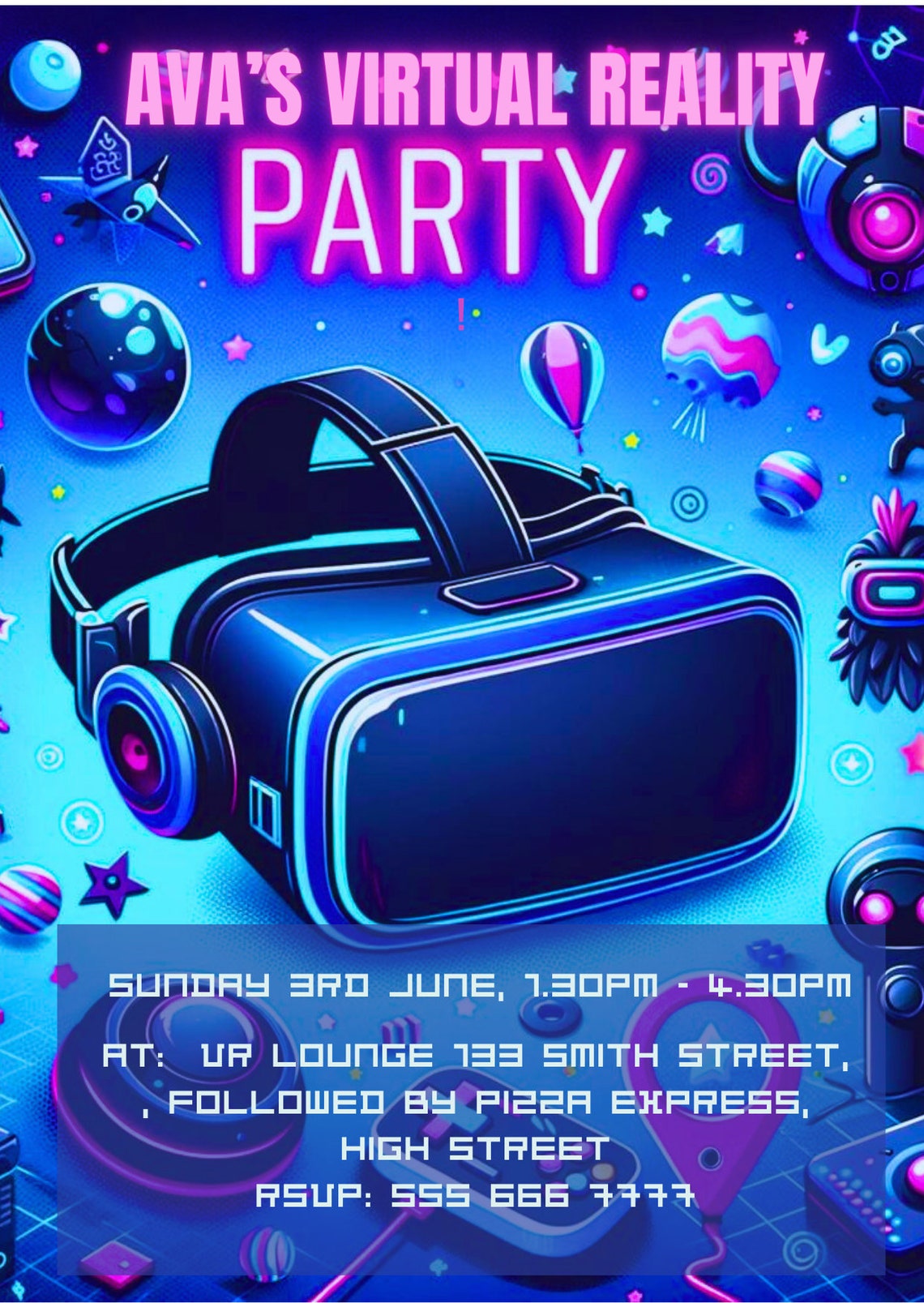 Gaming VR Birthday Invitation for Girls, Virtual Reality, Modern ...