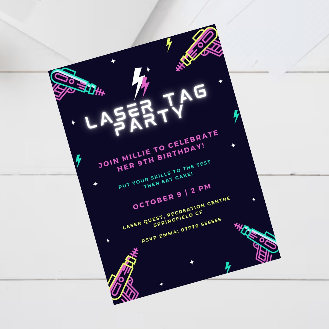 Laser Tag Party Invitation for Girls, Modern, Pink and Black Birthday ...