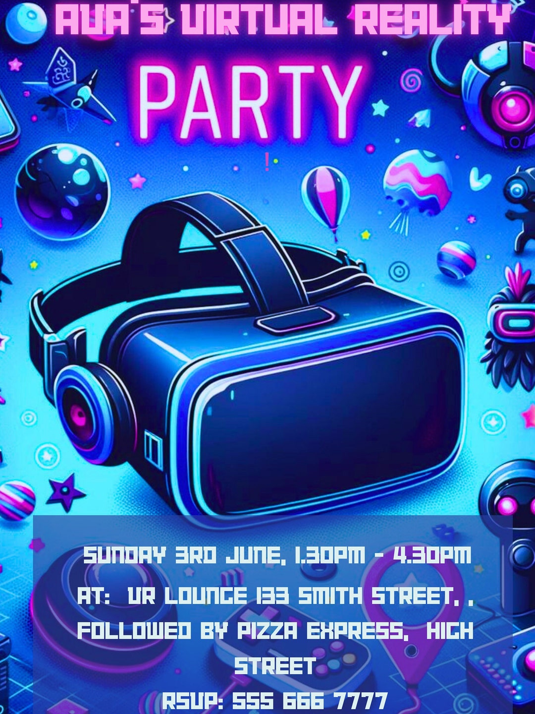 Gaming VR Birthday Invitation for Girls, Virtual Reality, Modern ...
