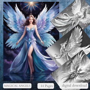 44 Magical Angels / Printable Adultcoloringpages/download Grayscale ...