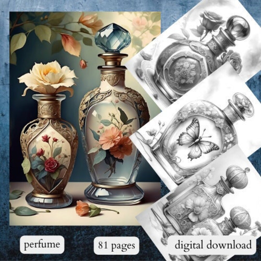 81 Perfume/perfume Bottles Coloring Book Adults/kids Coloring Pages ...