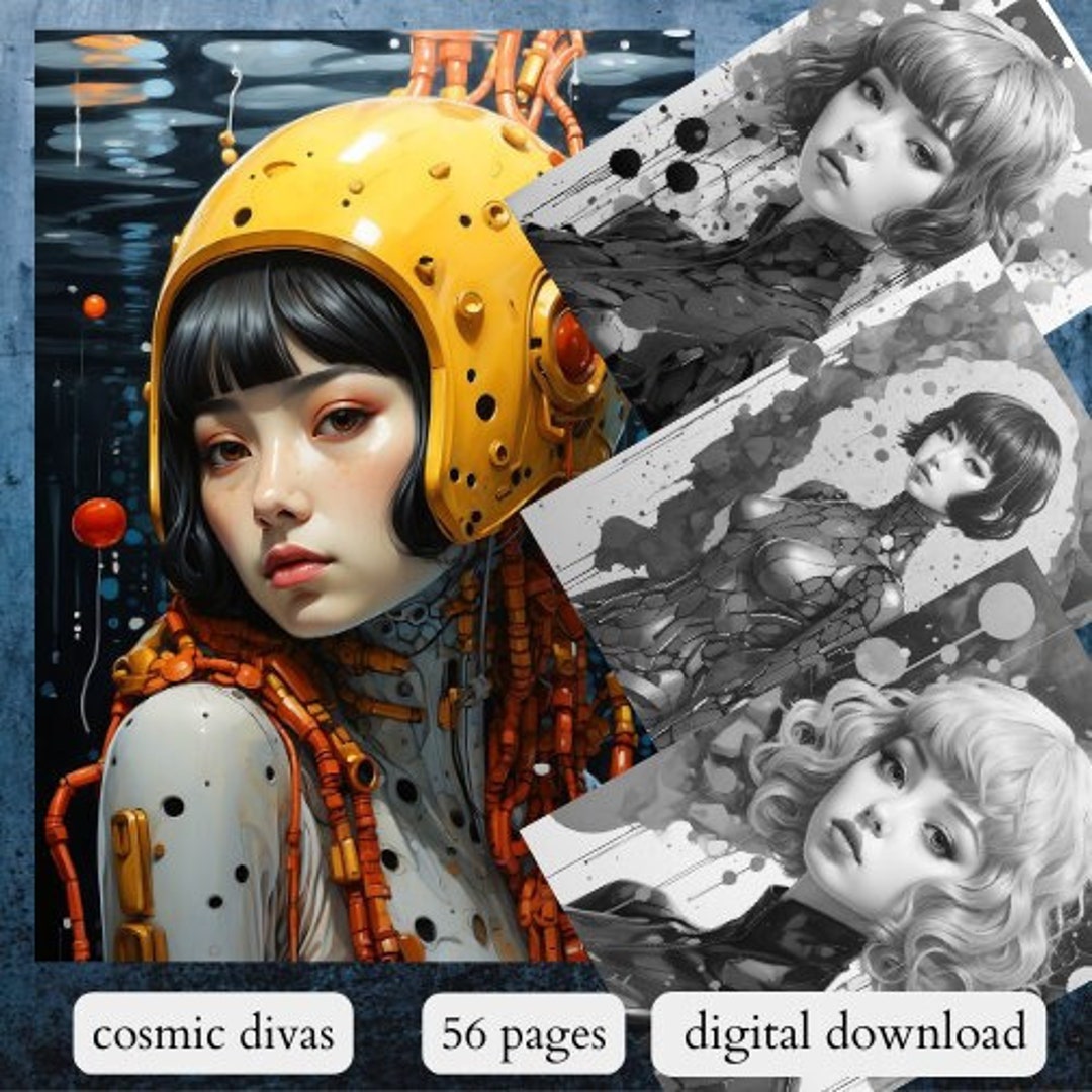 56 Cosmic Divas /printable Adult Coloring Pages/ Download Grayscale/ Grayscale Coloring Pages ...