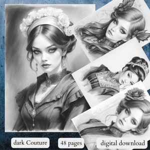 48 Dark Couture/ Printable Adult Coloring Pages / Download Grayscale ...